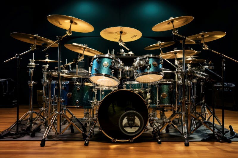 Professional Drum Set on Stage Stock Image - Image of live, rhythm ...