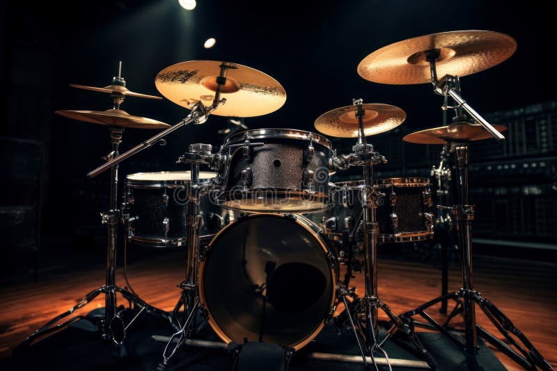Professional Drum Set on Stage with Spotlights Stock Photo - Image of ...