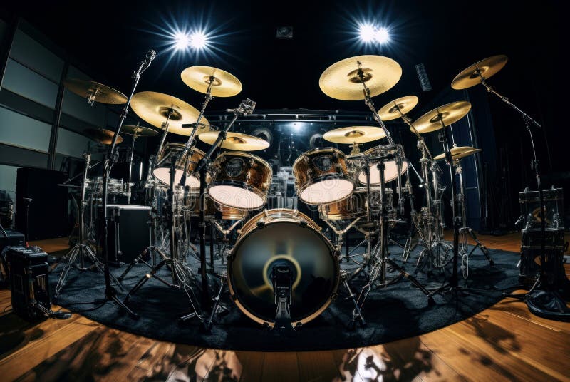 Professional Drum Set on Stage with Spotlights Stock Image - Image of ...
