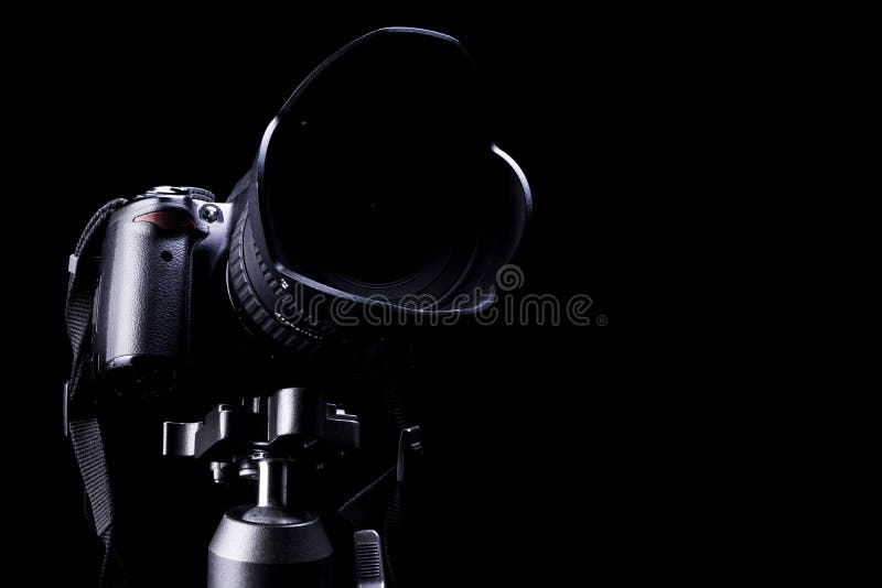 Professional DSLR Camera on Dark Background Stock Photo - Image of ...
