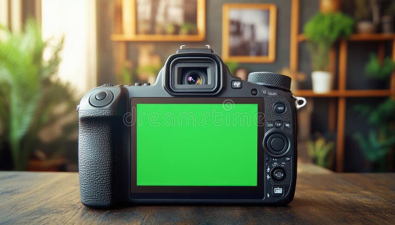 Professional Dslr Camera Showing Green Screen Displaying on a Tripod ...