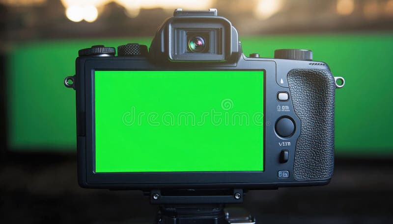 Professional Dslr Camera Showing Green Screen Displaying on a Tripod ...