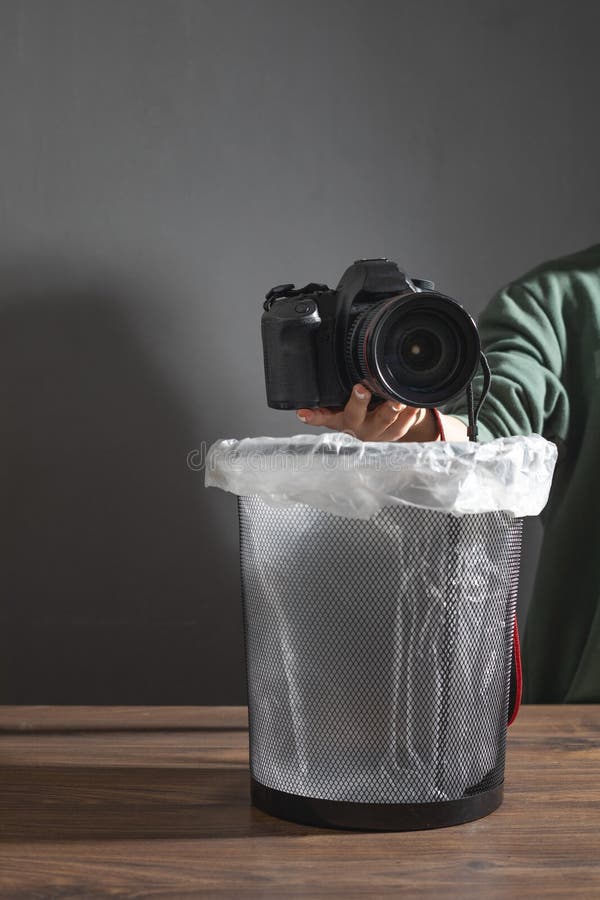 Professional Dslr Camera and Trash Can Stock Image - Image of recycling ...