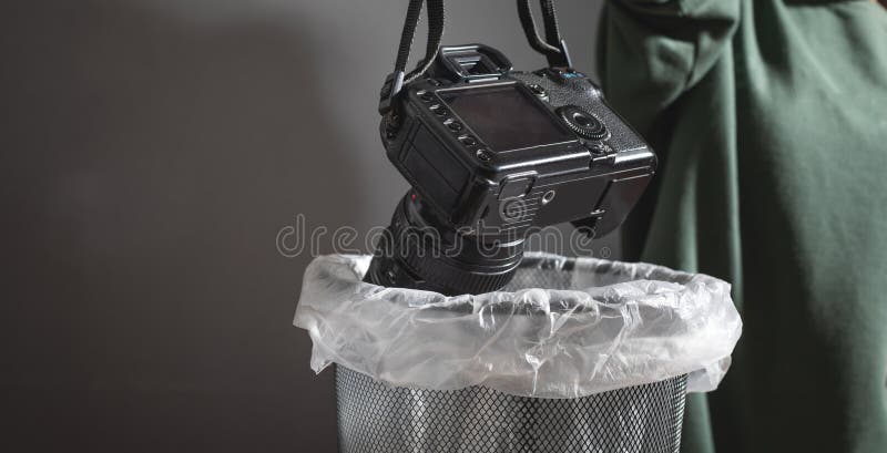 Professional Dslr Camera and Trash Can Stock Photo - Image of junk ...