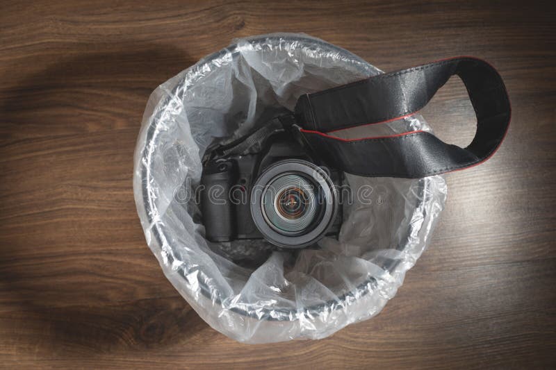 Professional Dslr Camera and Trash Can Stock Image - Image of trash ...