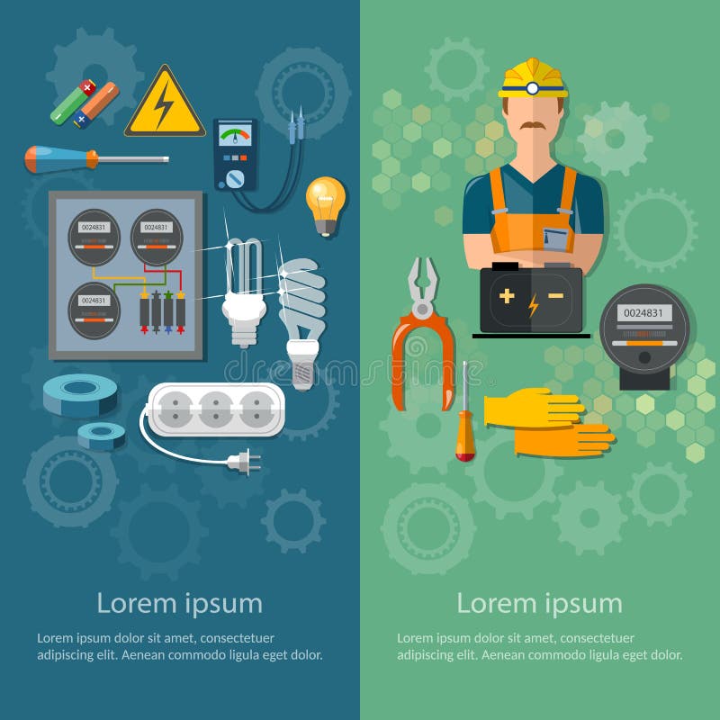 Electricity Banners Electrician Tools Stock Vector - Illustration of ...
