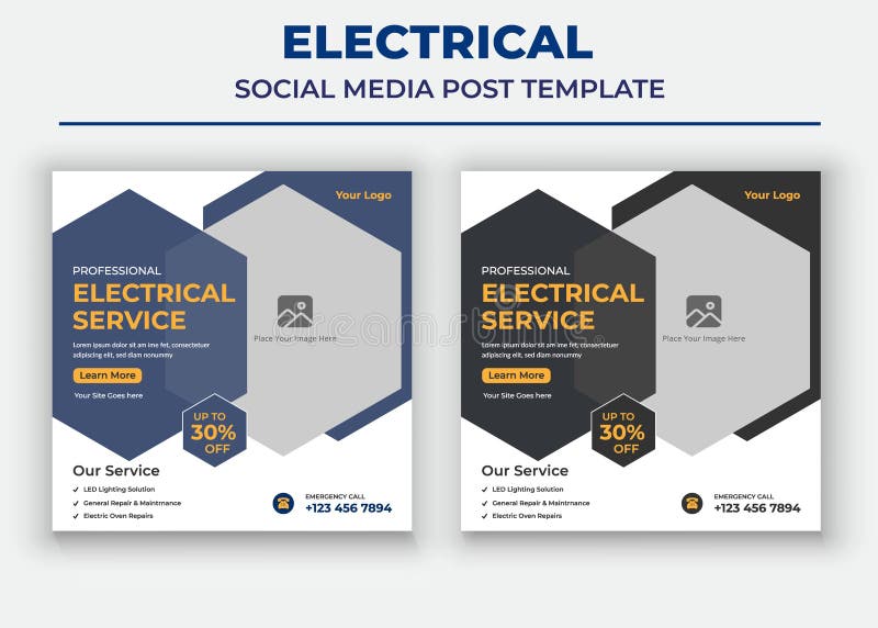 Electrical Service Social Media Post or Square Banner Template. Stock ...