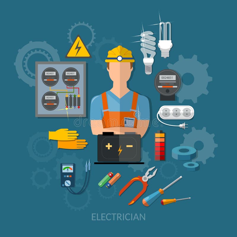 Professional Electrician with Electricity Tools Stock Vector ...