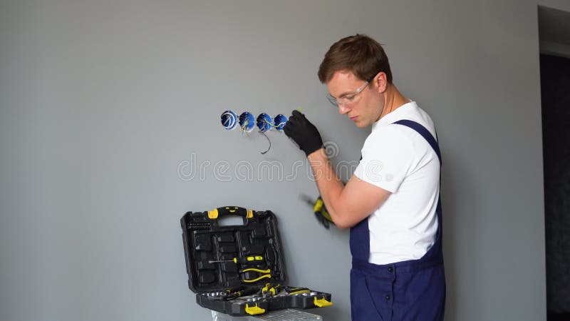 Professional Electrician Working on Home Electrical System Stock Video ...