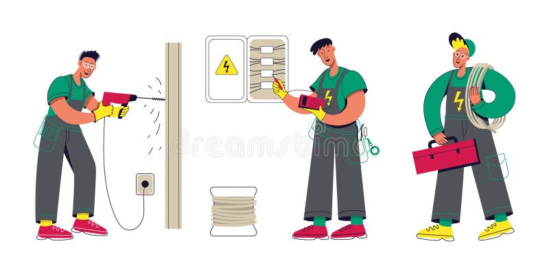 Professional Electricians Working with Electrical Work Tools ...