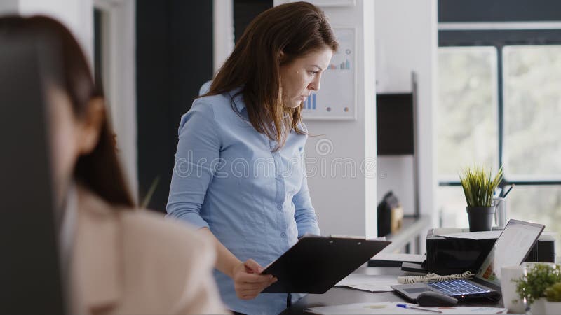 Professional Employee Analyzing Company Data on Files Stock Image ...