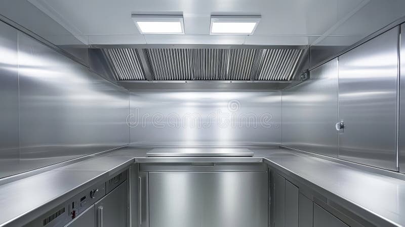 Professional Empty Commercial Kitchen, Stainless Steel Surfaces ...