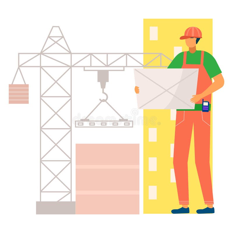 Professional Engineer Character Hold Structure House Drawing, Building ...