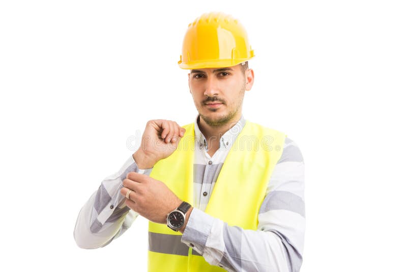 Professional Engineer Dressing or Getting Ready for Work Stock Photo ...