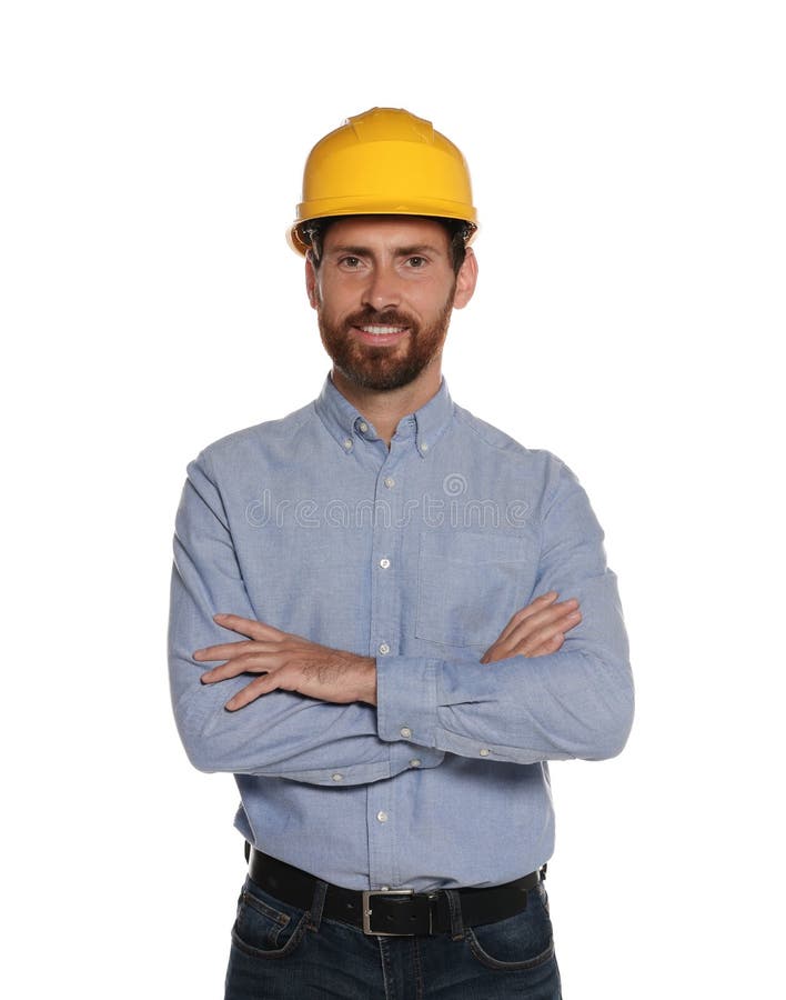 Professional Engineer in Hard Hat Isolated on White Stock Image - Image ...