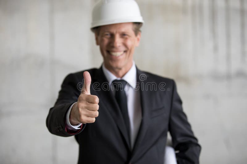 Professional Engineer in Hard Hat Showing Thumb Up Stock Photo - Image ...