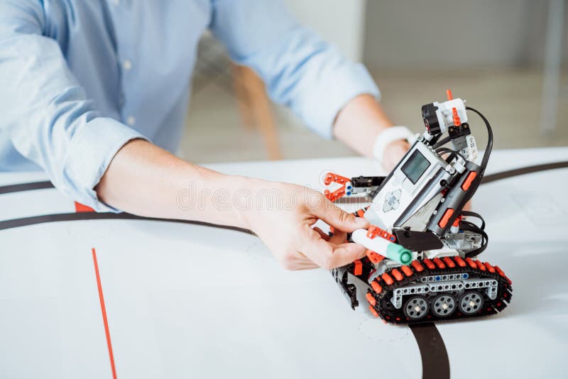 Professional Engineer Improving Robot Stock Image - Image of colleague ...