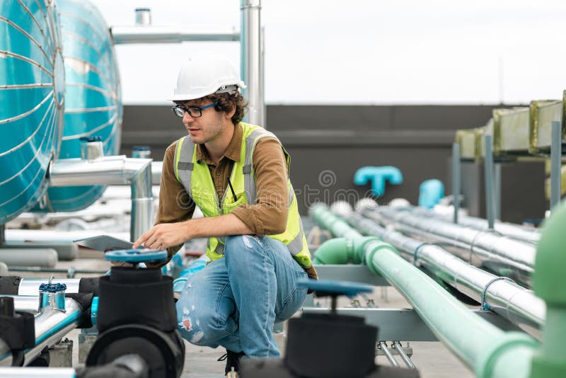 Professional Engineer Man Working Checking and Maintenance Pipeline ...