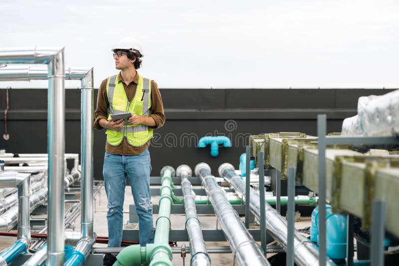 Professional Engineer Man Working Checking and Maintenance Pipeline ...