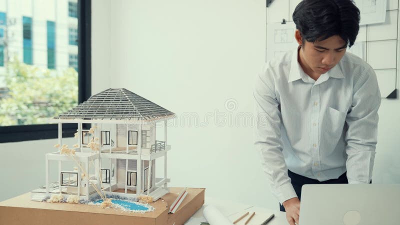 Professional Engineer Measure House Model and Using Laptop Analysis ...