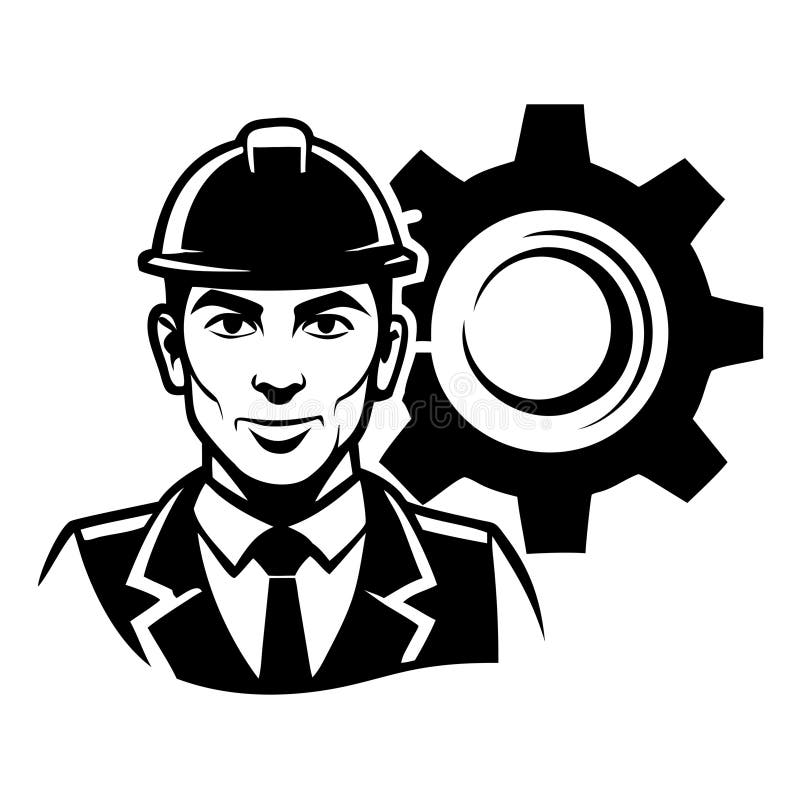 Professional Engineer Portrait with Hard Hat and Gear Symbol for ...