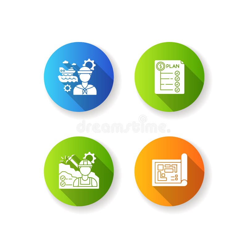 Professional for Engineer Project Flat Design Long Shadow Glyph Icons ...