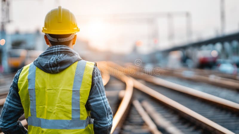 Engineer Railway Tracks Construction Service Team Working on Site ...
