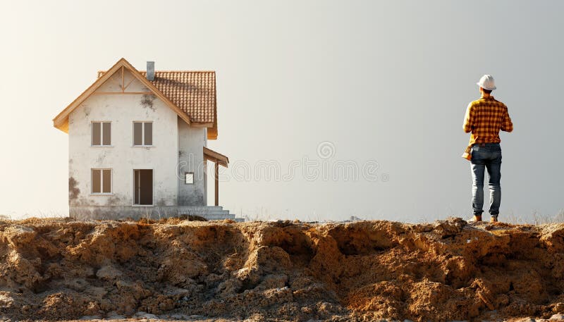 Engineer Overlooking Construction Site of a House Stock Photo - Image ...