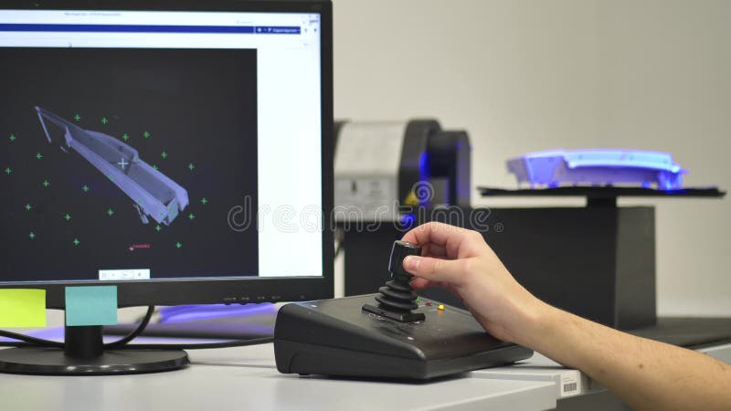 Professional Engineer Scanning an Industrial Workpiece on Modern 3D ...