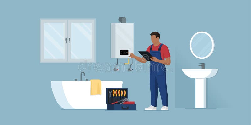 Professional Engineer Servicing a Boiler Stock Vector - Illustration of ...