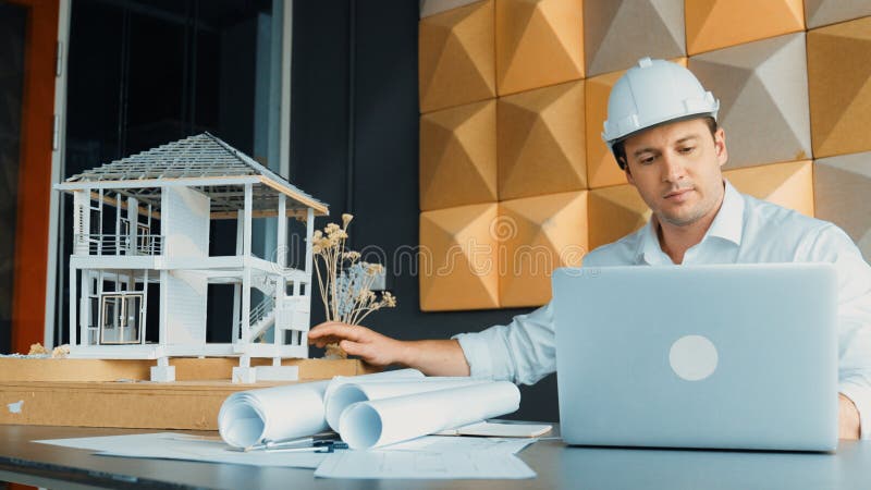 Professional Engineer Using Laptop Analysis House Construction ...