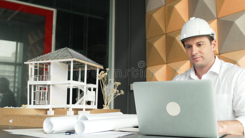Professional Engineer Using Laptop Analysis House Construction ...