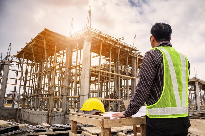 Professional Engineer Worker At The House Building Construction Stock ...
