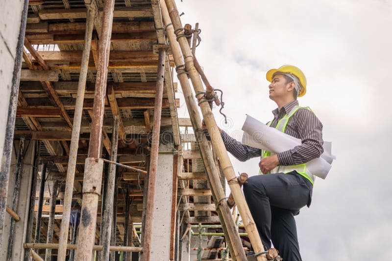 Professional Engineer Worker at the House Building Construction Stock ...