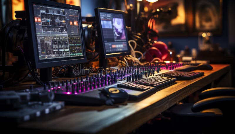 Professional Engineer Working on Computer Equipment in a Recording ...