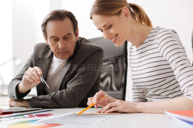 Professional Engineers Working on the Drawing Together Stock Image ...