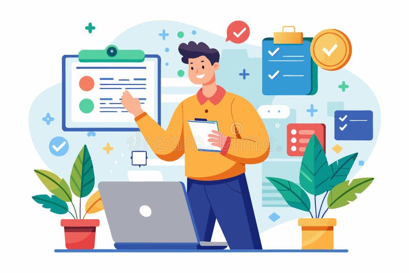 A Professional Enthusiastically Reviews Tasks on a Clipboard in a ...