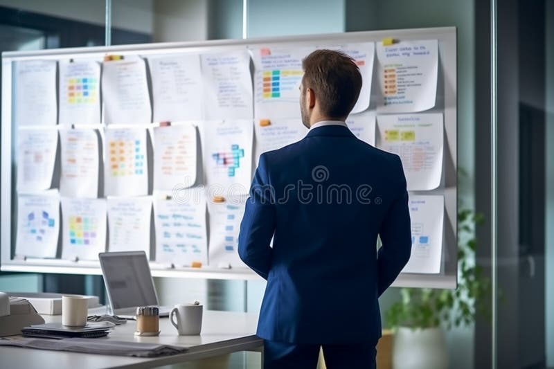 Professional Entrepreneur in Blue Suit Strategizing and Brainstorming ...