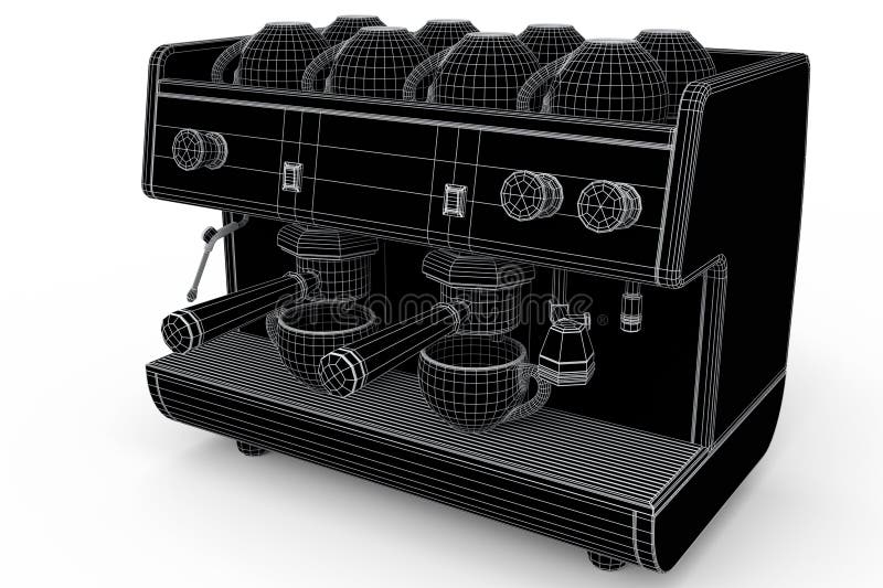 Professional Espresso Coffee Machine with Horn for Two Cups Isolated on ...