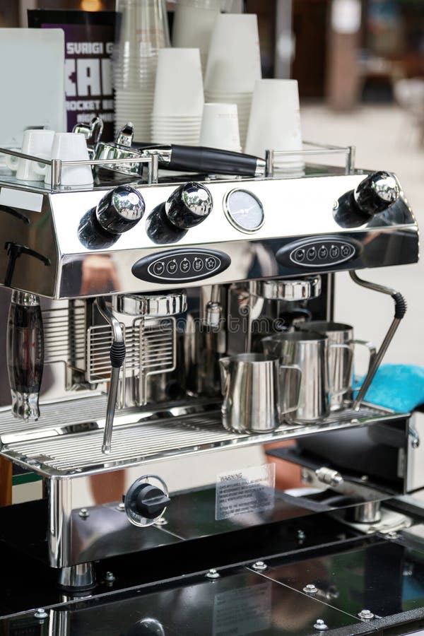 Professional Espresso Machine in Outdoor Coffee Shop Stock Image ...