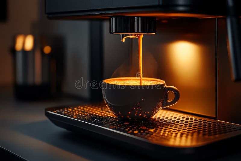 Professional Espresso Machine Pouring Coffee into Glass Cup in Cafe ...