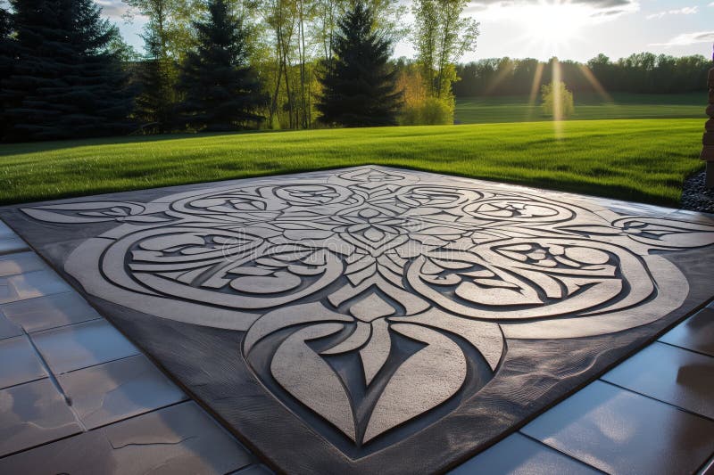 Professional Etching Patterns on a Concrete Patio Stock Image - Image of surface, pattern: 307429603