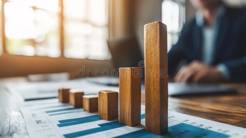 Business Professional Analyzes Success Metrics with Wooden Blocks on ...