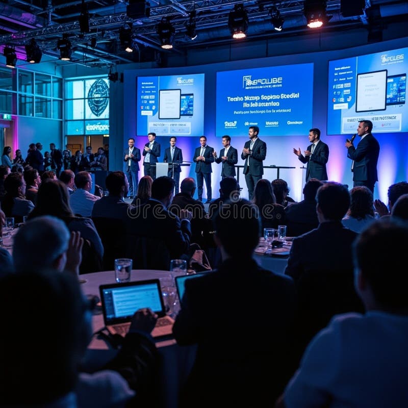 A Professional Event with a Stage Featuring Several Men in Suits ...