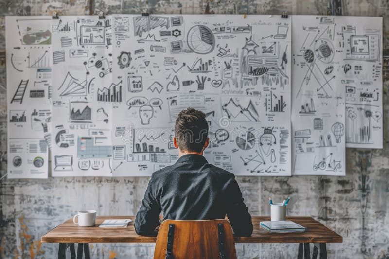 Professional Examining Intricate Business Strategy Charts on a Large ...