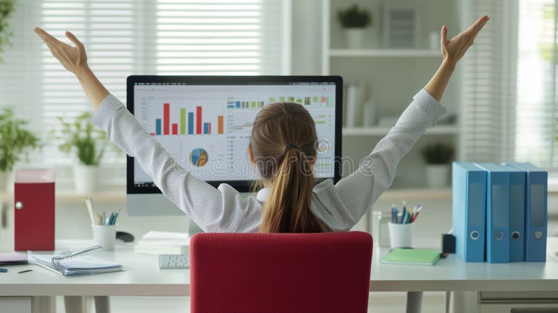 Successful Professional Celebrating Achievements while Working at a ...