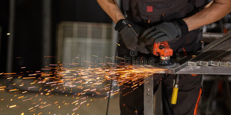 Professional Fabric Worker Working with Metal Profile on the Work Table ...