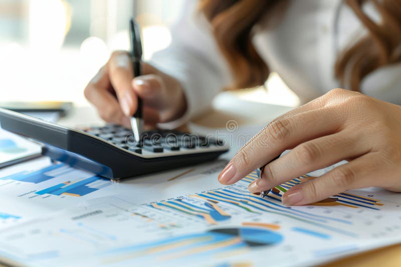Professional Female Accountant Using Calculator and Pen for Business ...