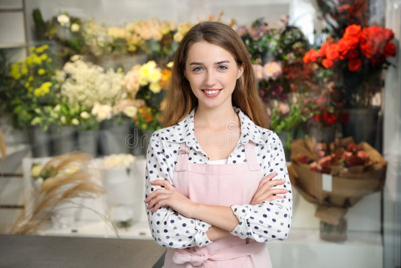 Professional Female Florist in Apron Stock Image - Image of nature ...