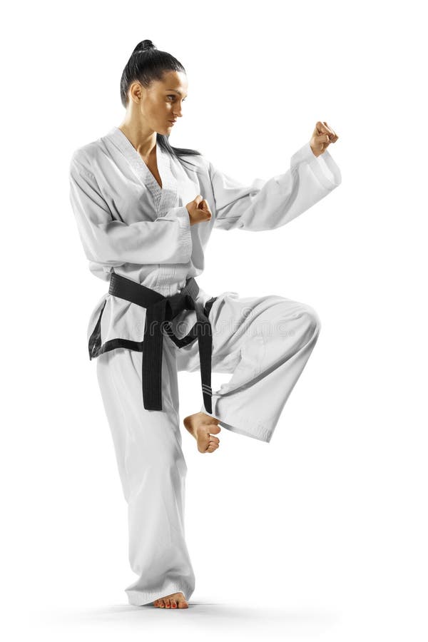 Professional Female Karate Fighter Isolated on the White Background ...